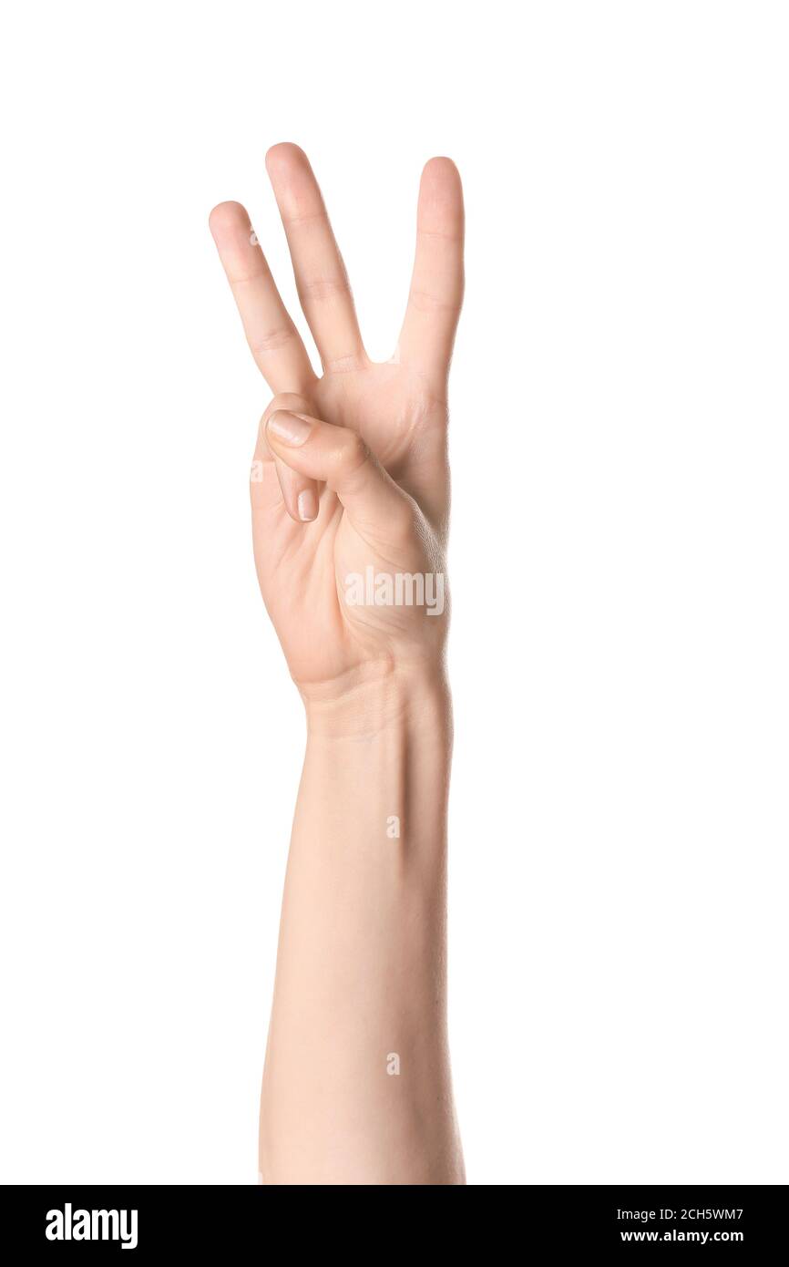 Hand showing letter W on white background. Sign language alphabet Stock ...