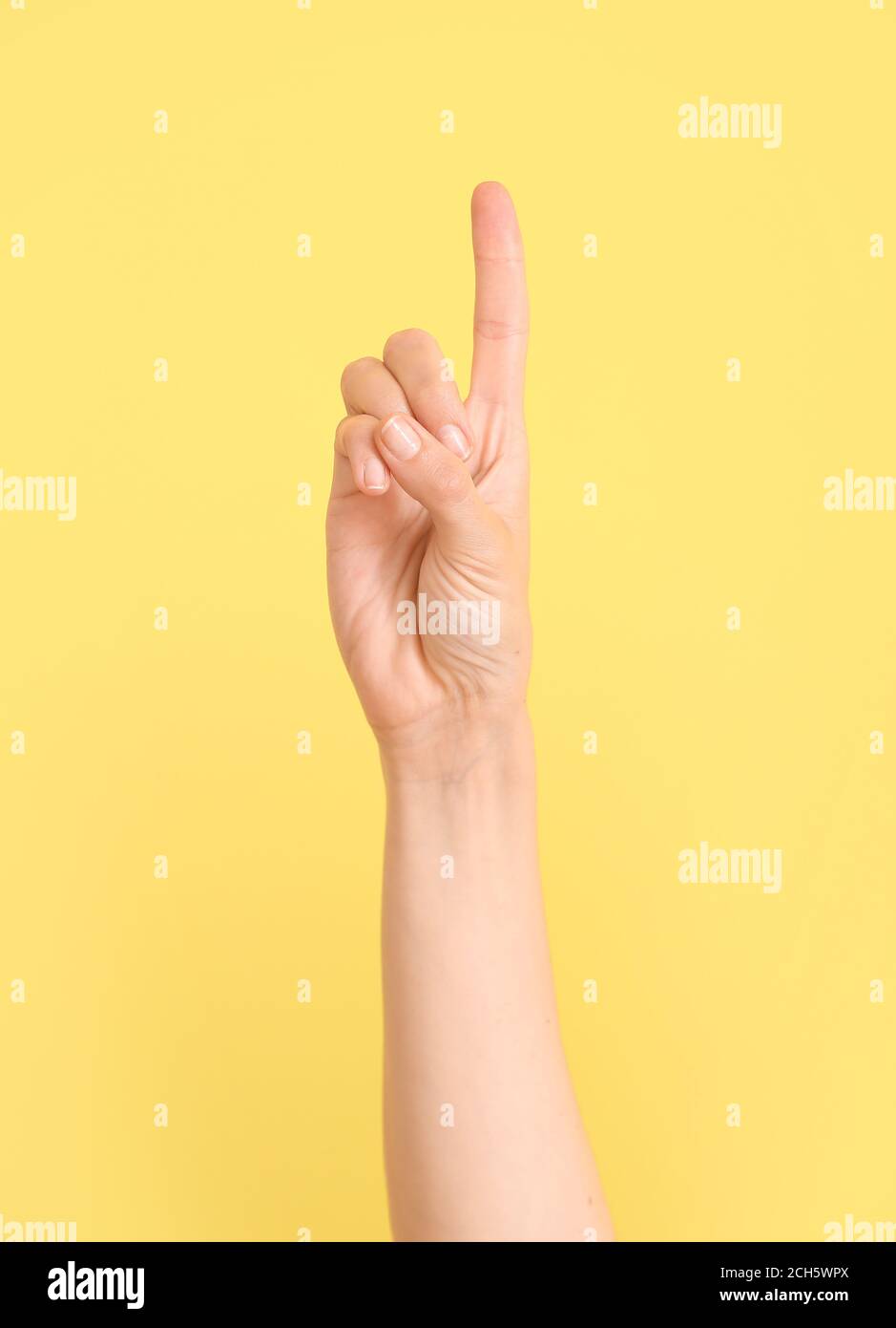 Hand showing letter D on color background. Sign language alphabet Stock ...