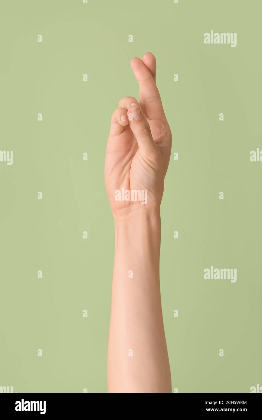 Hand showing letter R on color background. Sign language alphabet Stock ...