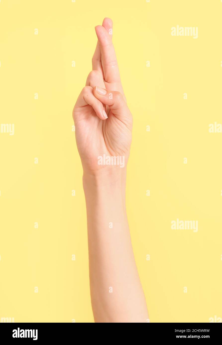 Hand showing letter R on color background. Sign language alphabet Stock ...