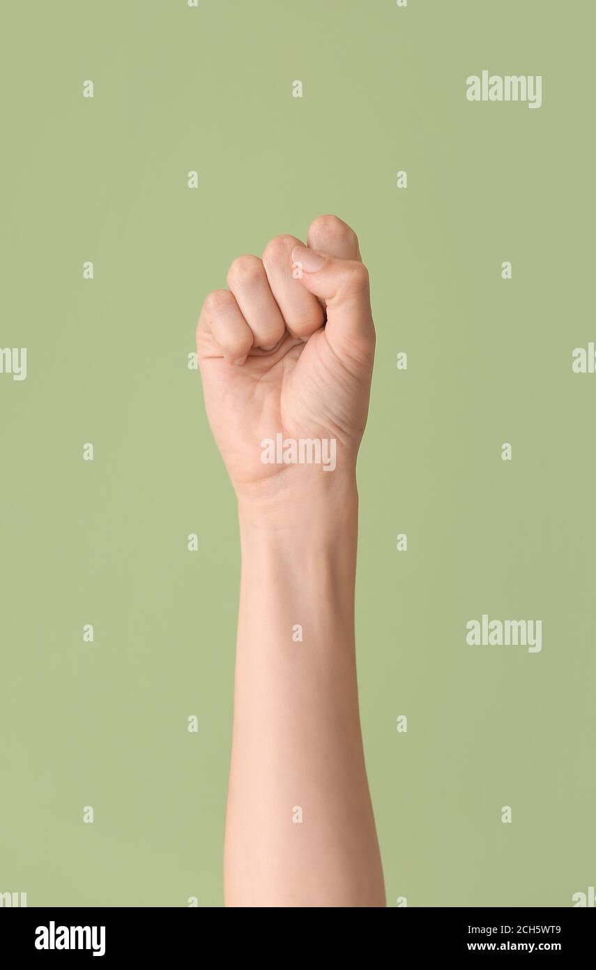 Hand showing letter S on color background. Sign language alphabet Stock ...