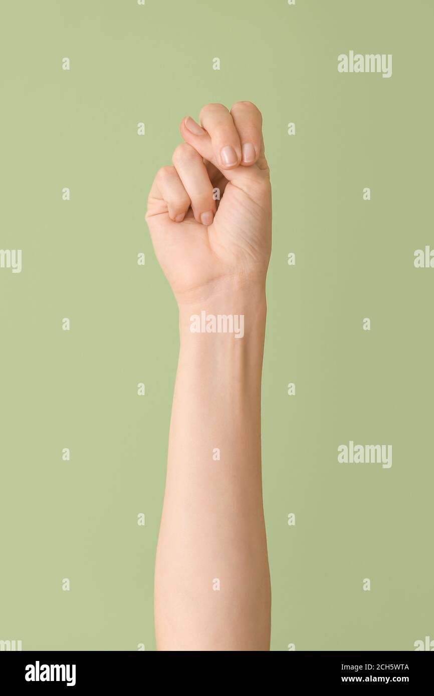 Hand showing letter N on color background. Sign language alphabet Stock ...