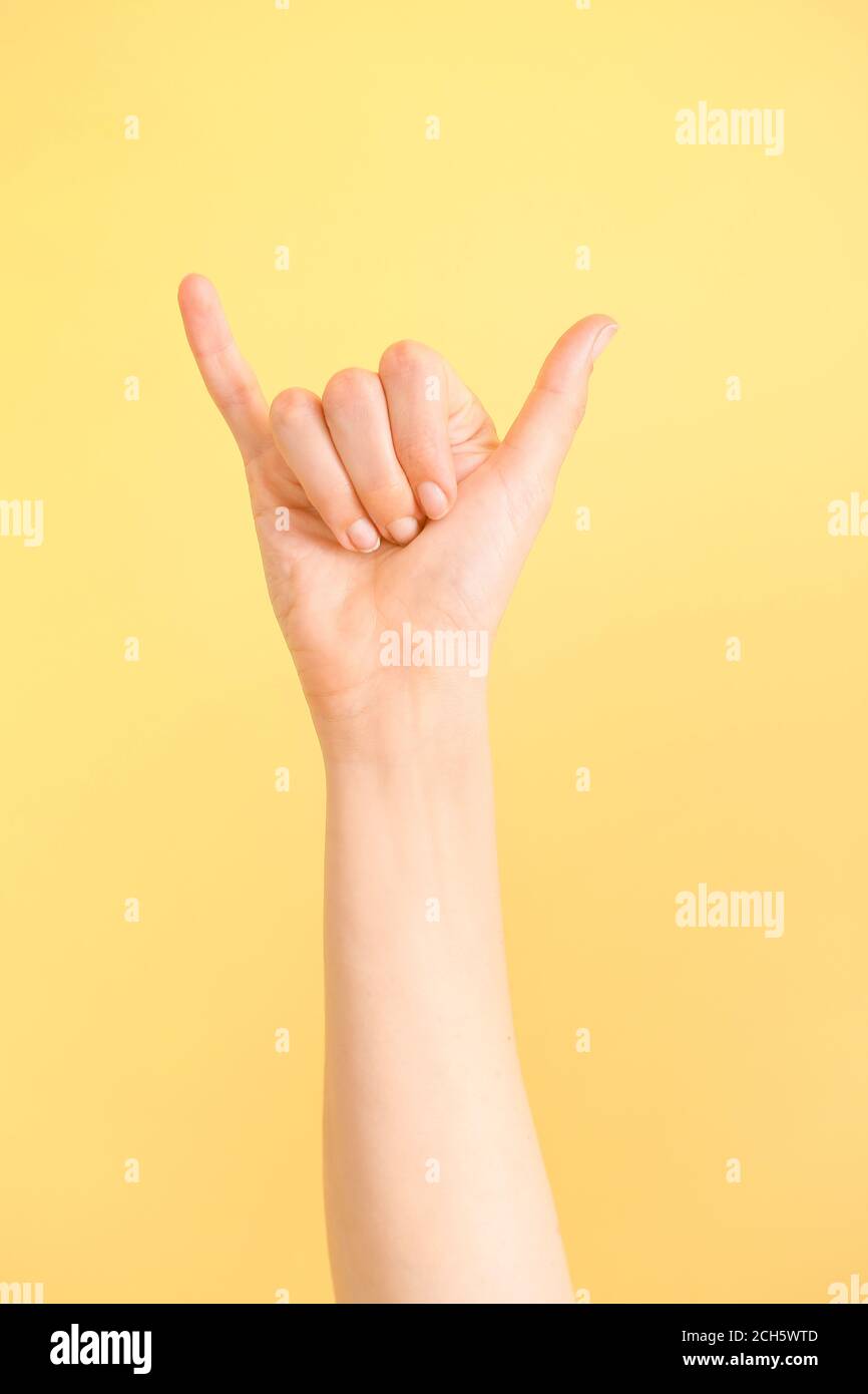 Hand showing letter Y on color background. Sign language alphabet Stock ...
