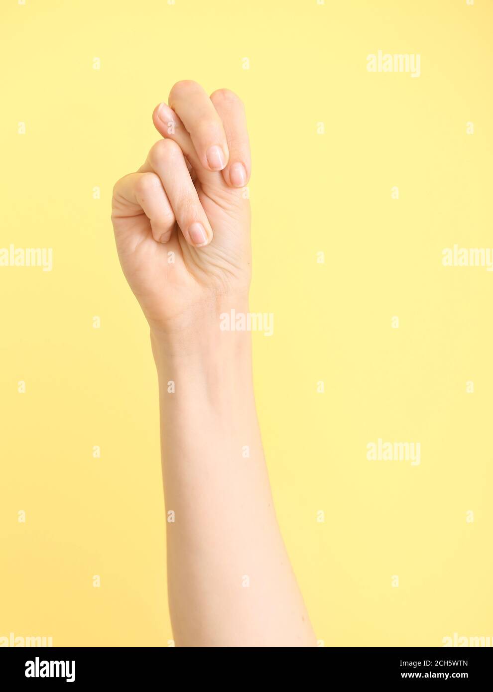 Hand showing letter N on color background. Sign language alphabet Stock ...