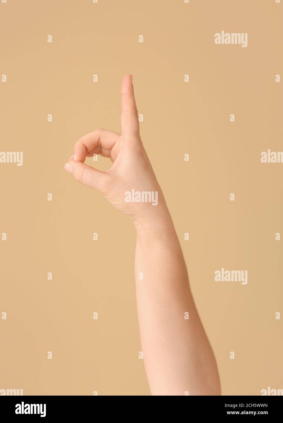 Hand showing letter D on color background. Sign language alphabet Stock ...