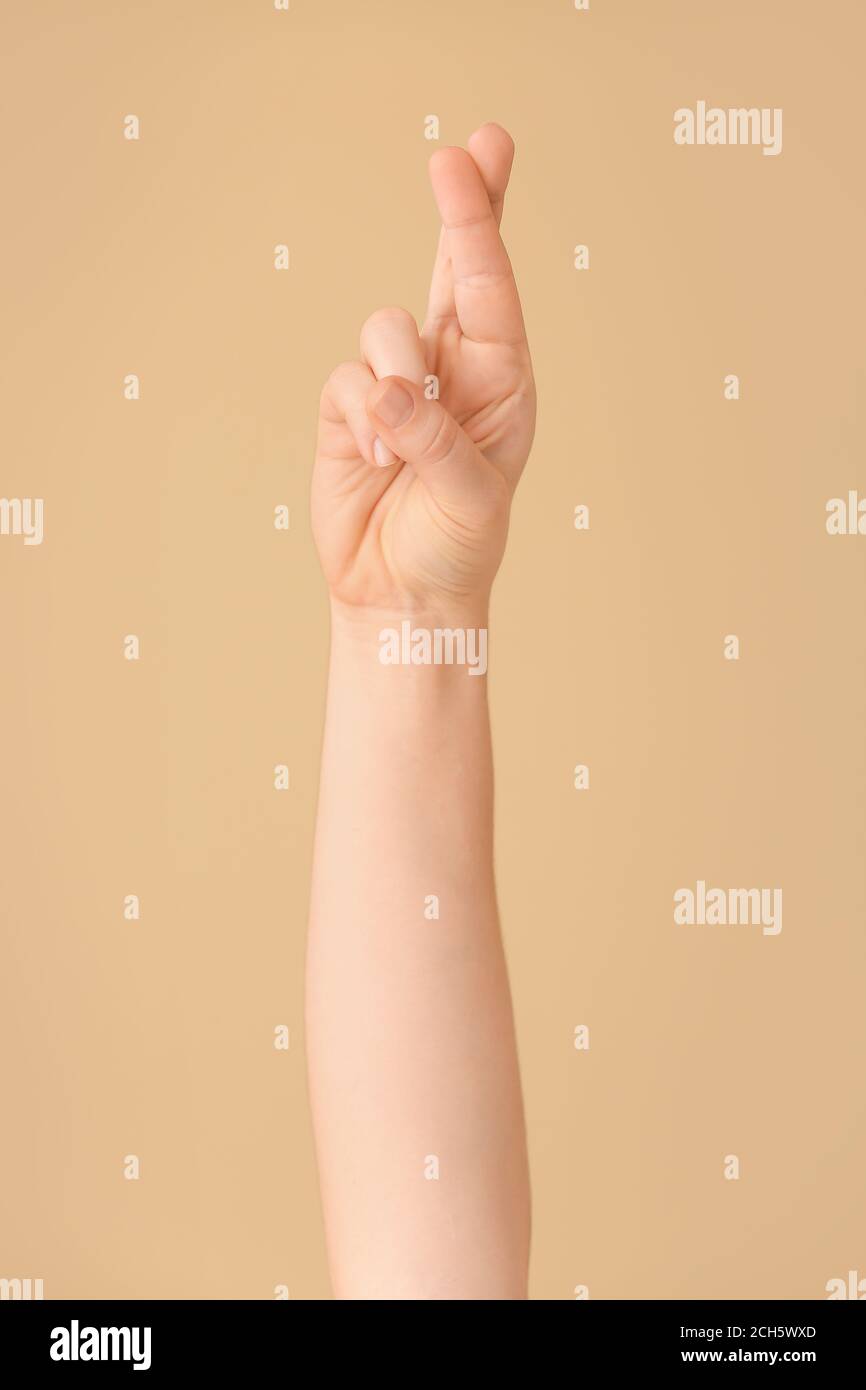 Hand showing letter R on color background. Sign language alphabet Stock ...