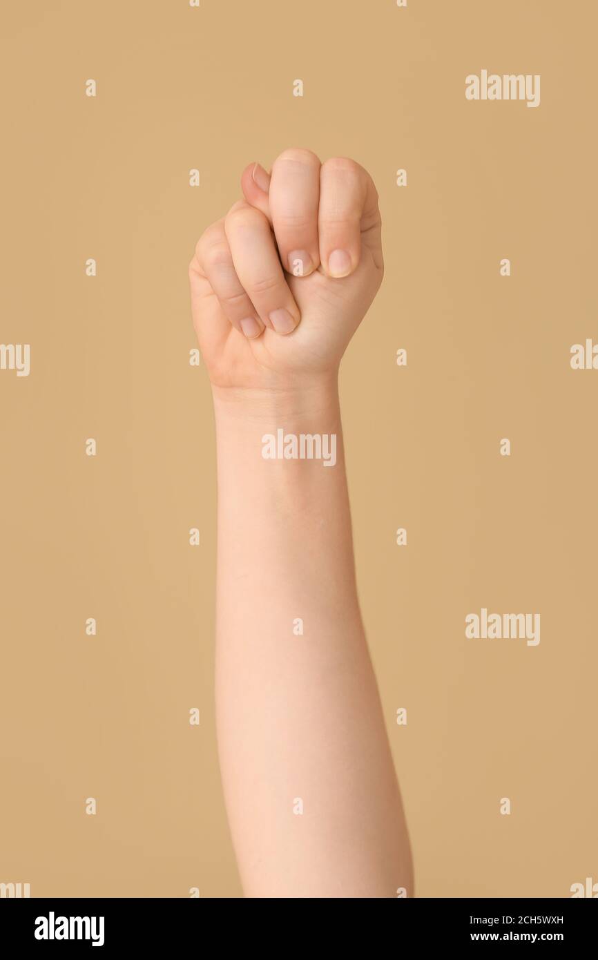 Hand showing letter N on color background. Sign language alphabet Stock ...