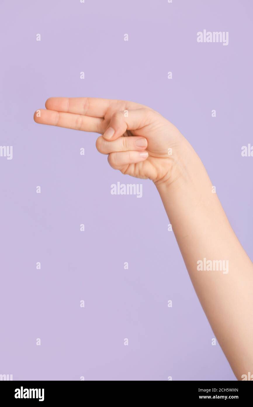 Hand showing letter H on color background. Sign language alphabet Stock ...