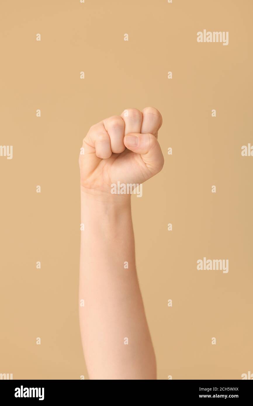 Hand showing letter S on color background. Sign language alphabet Stock ...