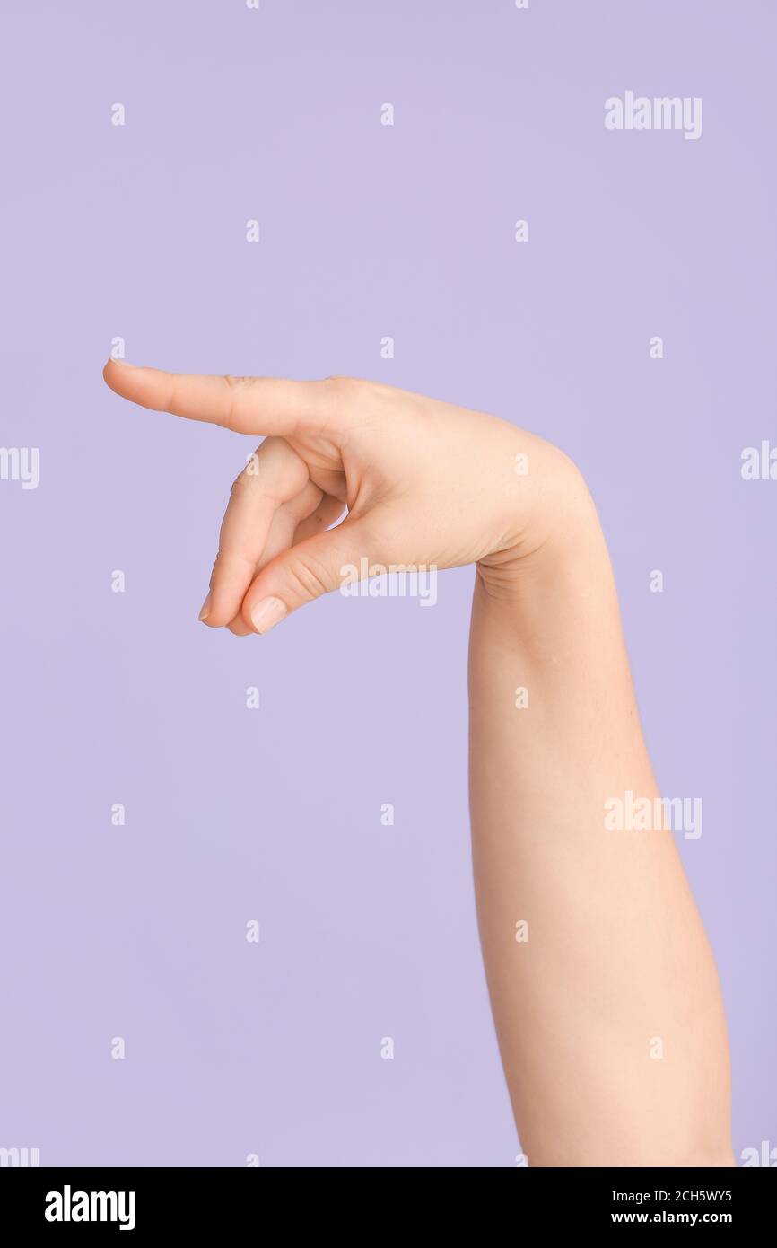 Hand showing letter P on color background. Sign language alphabet Stock ...