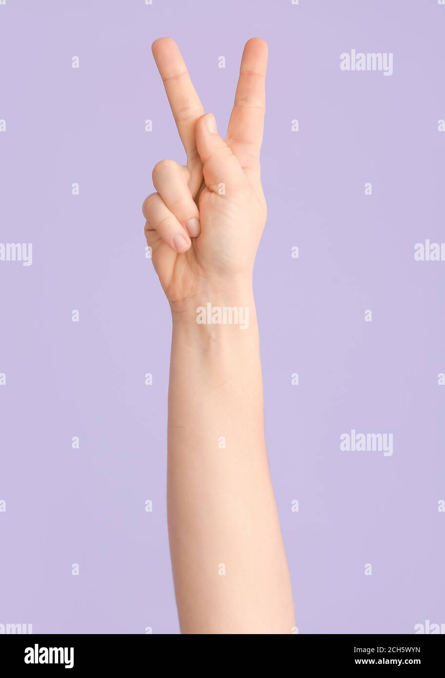 Hand showing letter K on color background. Sign language alphabet Stock ...