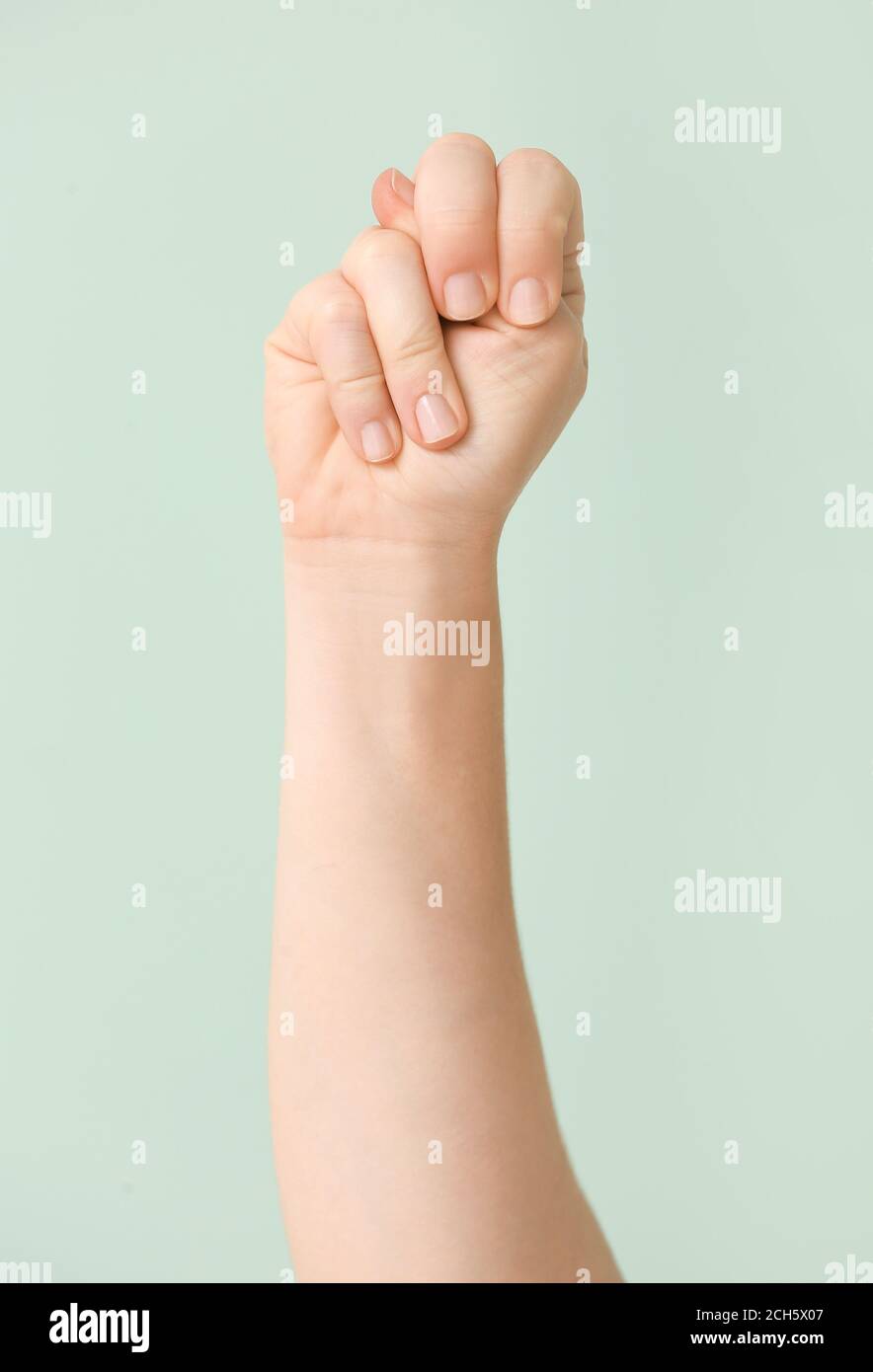 Hand showing letter N on color background. Sign language alphabet Stock ...