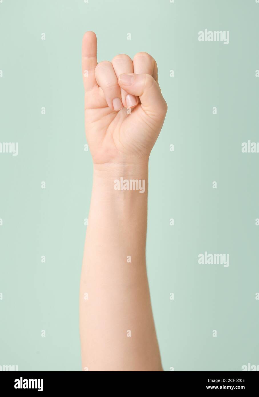 Hand showing letter I on color background. Sign language alphabet Stock ...