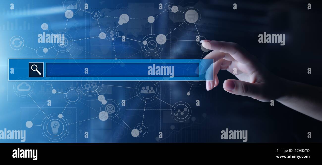 Finger search button on screen hi-res stock photography and images - Alamy