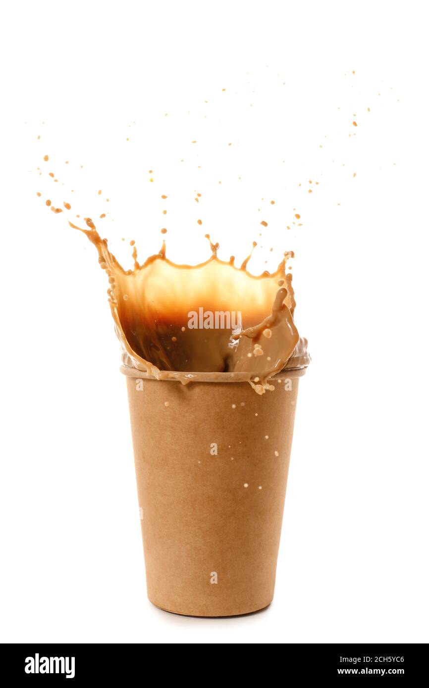 Cup of hot coffee with splash on white background Stock Photo - Alamy