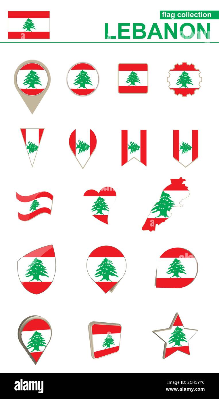 Lebanon Flag Collection. Big set for design. Vector Illustration Stock ...
