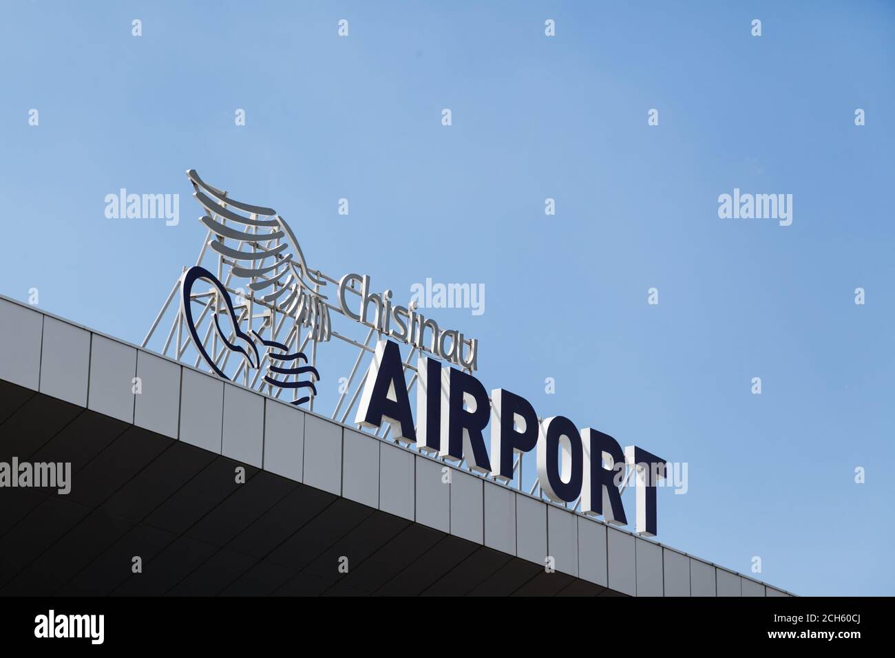 Chisinau airport signboard against clear blue sky Stock Photo - Alamy