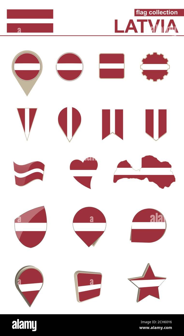Latvia Flag Collection. Big set for design. Vector Illustration Stock ...
