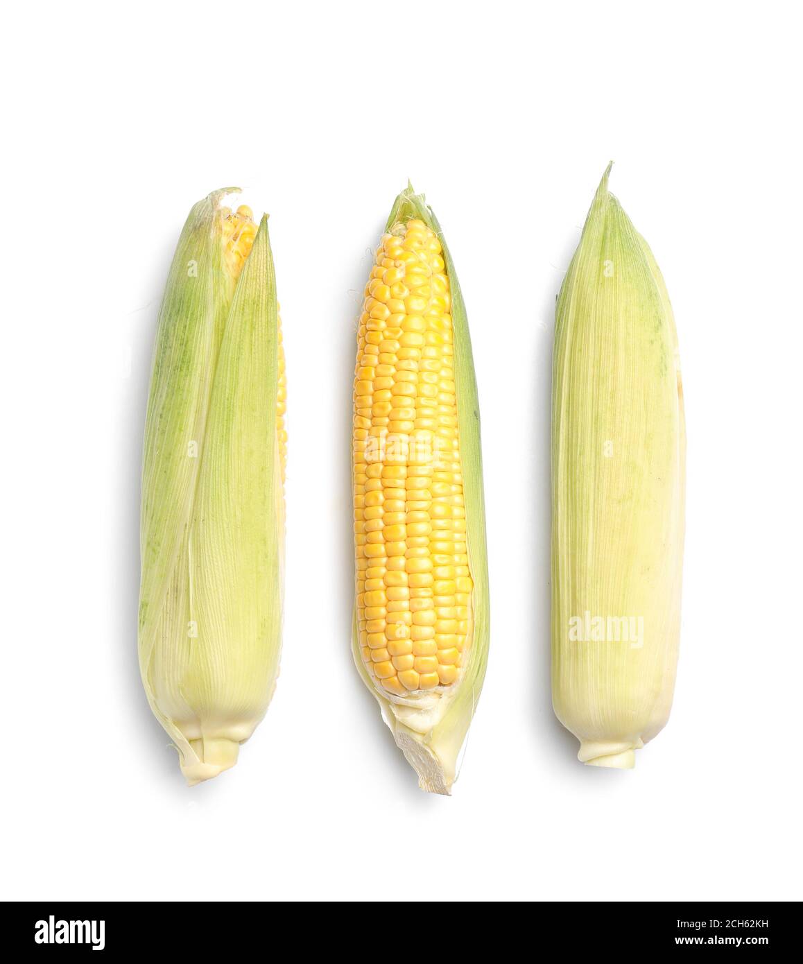 Fresh corn cobs on white background Stock Photo - Alamy