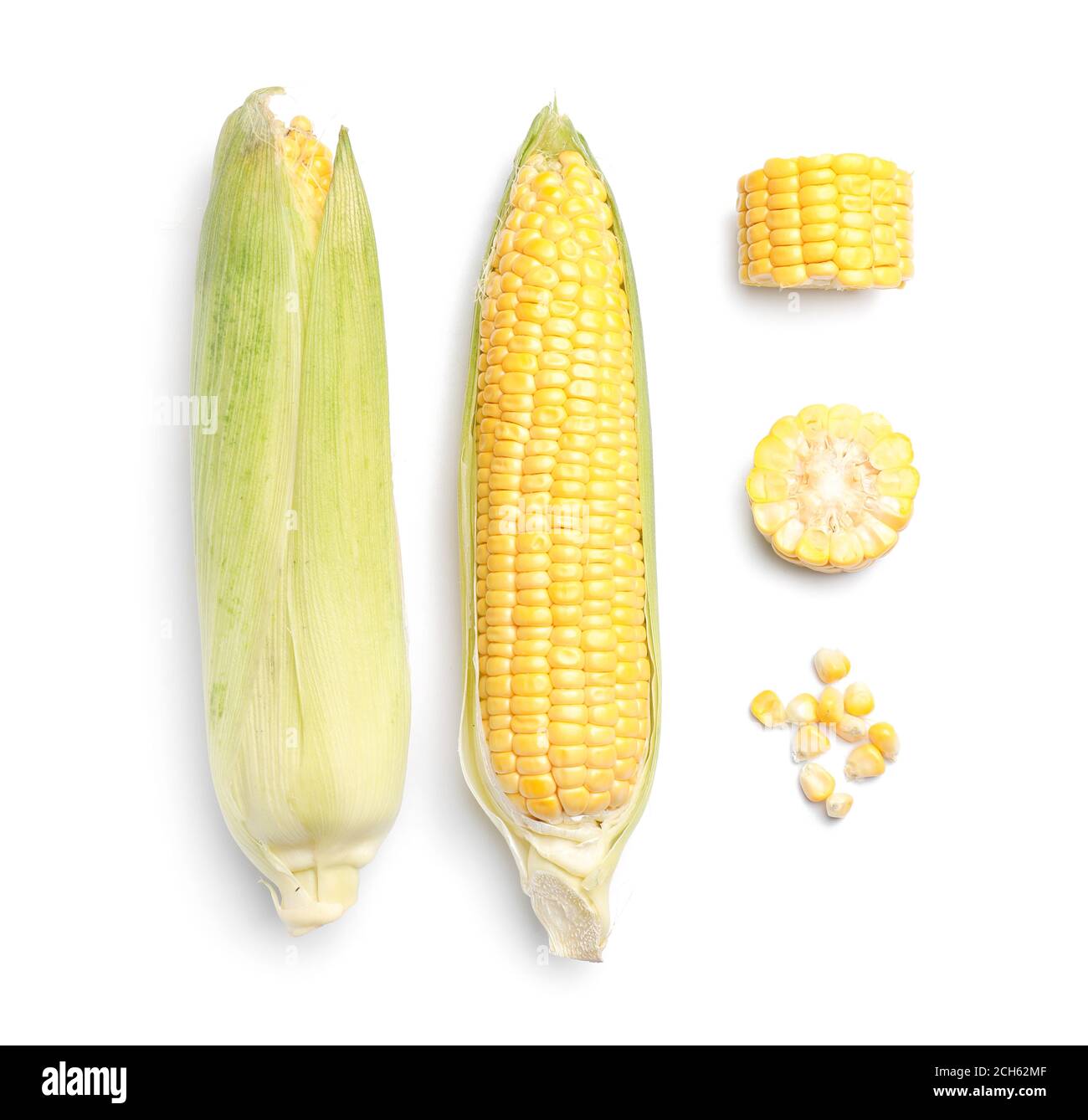 Fresh corn cobs on white background Stock Photo - Alamy