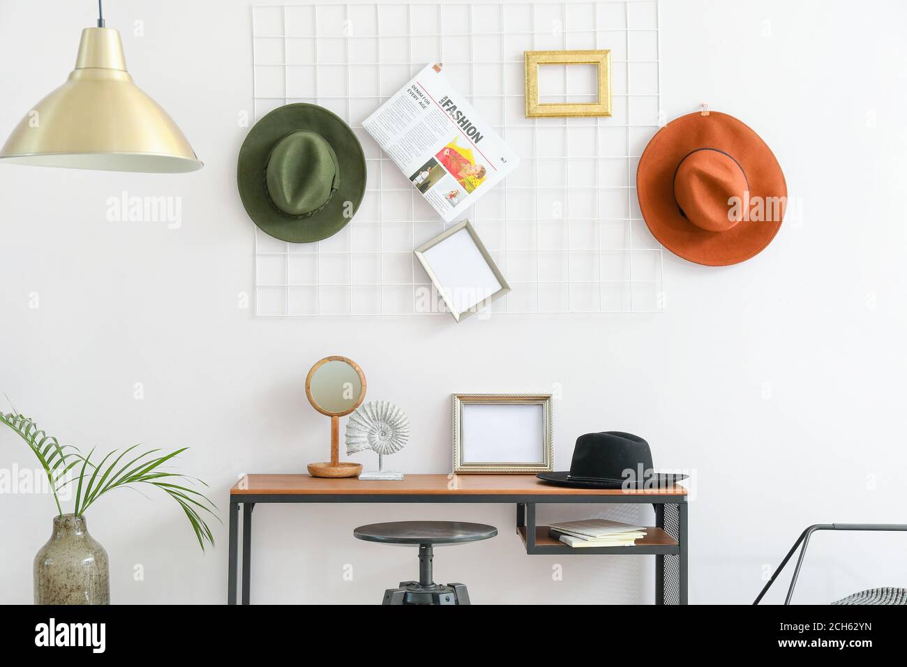 Interior of room with photo frames Stock Photo - Alamy