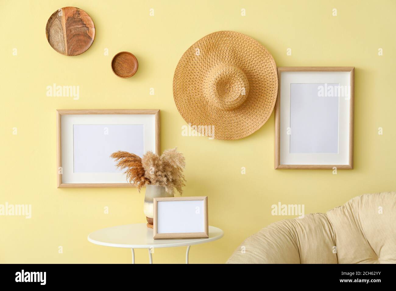 Interior of room with photo frames Stock Photo - Alamy