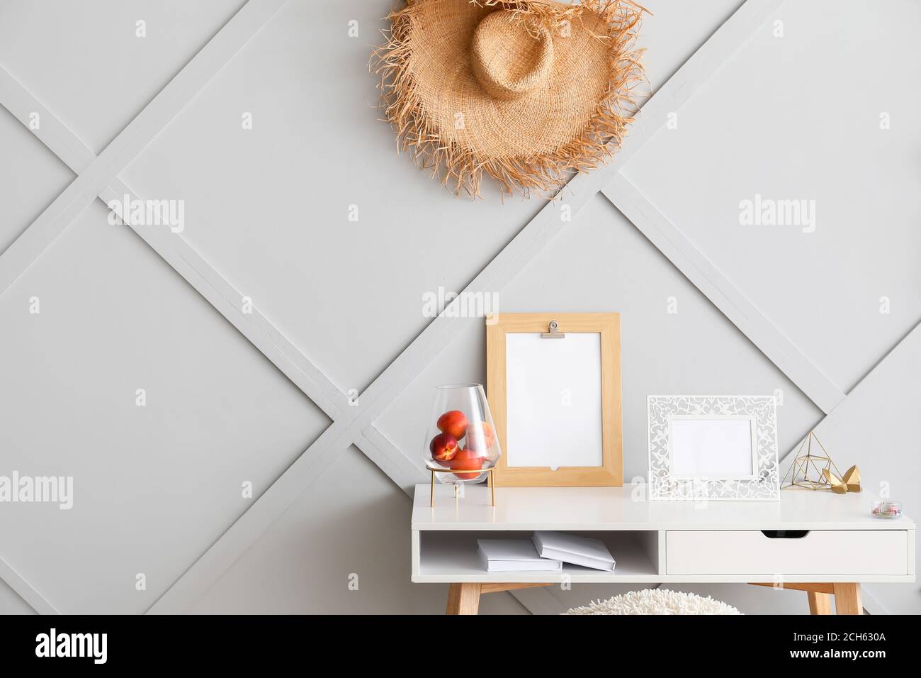 Interior of room with photo frames Stock Photo - Alamy