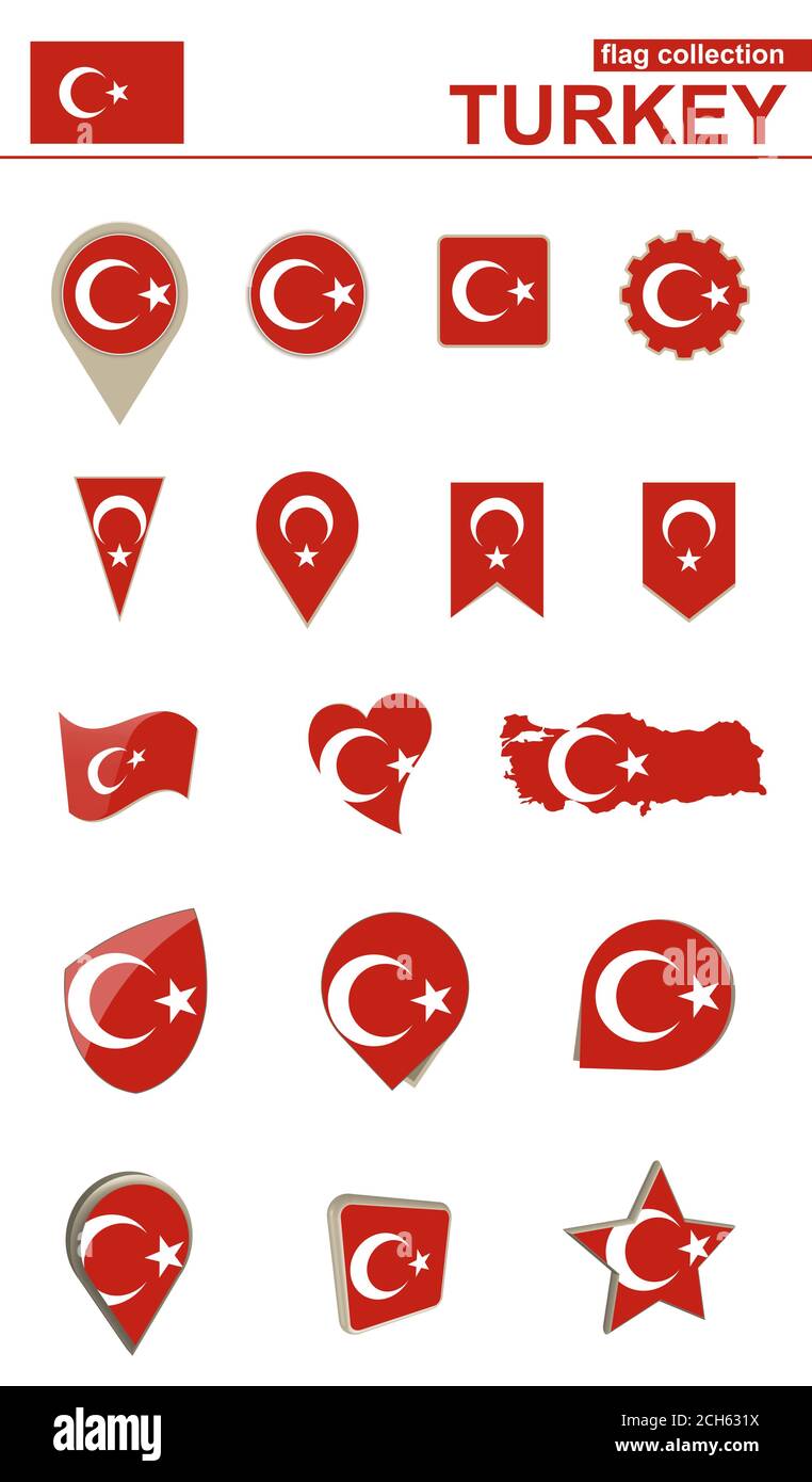 Turkey Flag Collection. Big set for design. Vector Illustration Stock ...