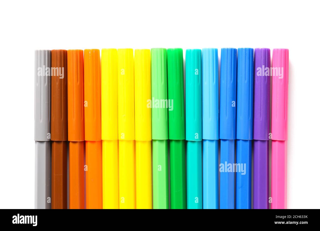 Colorful felt-tip pens on white background Stock Photo - Alamy