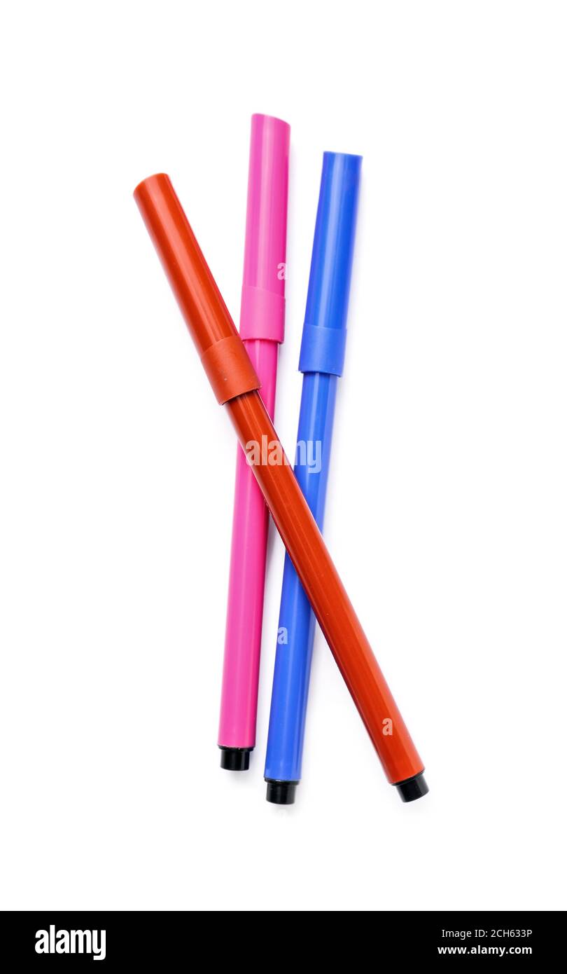 Colorful felt-tip pens on white background Stock Photo - Alamy