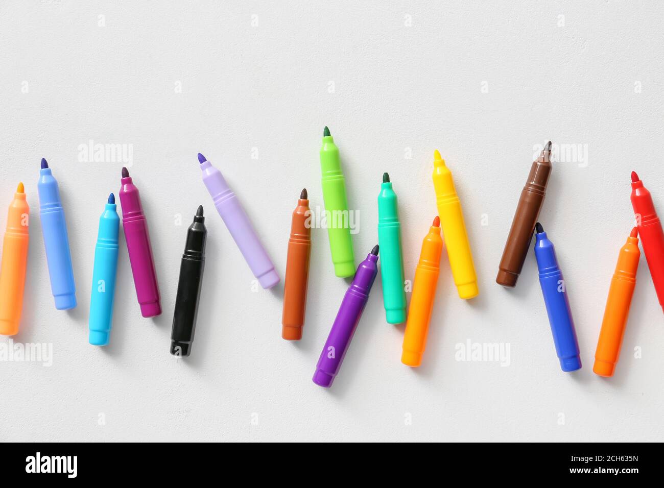 Colorful felt-tip pens on white background Stock Photo - Alamy