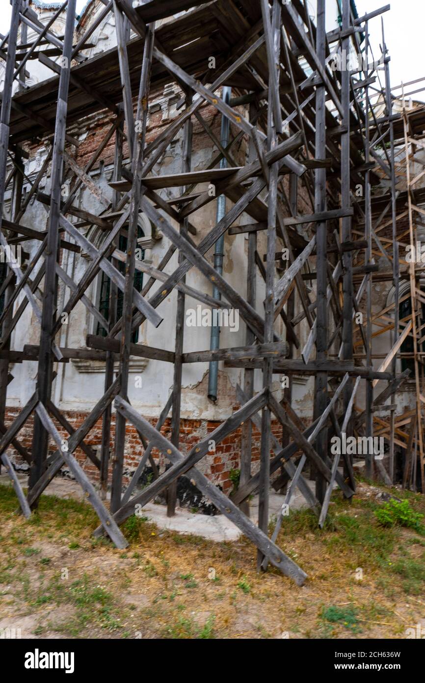 photo restoration of the church, scaffolding Stock Photo - Alamy
