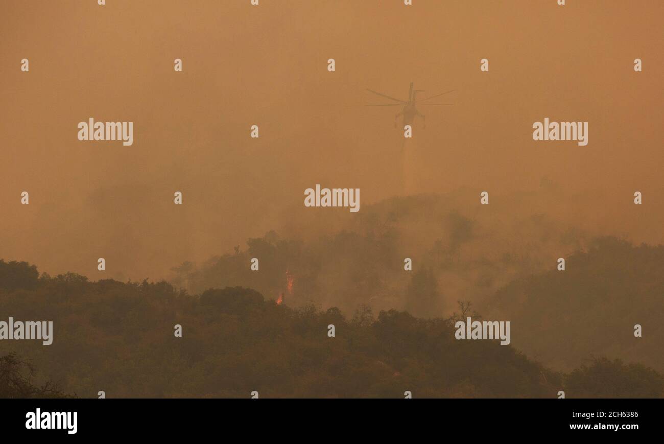 Monrovia, California, USA. 12th Sep, 2020. The Bobcat wildfire burns in ...