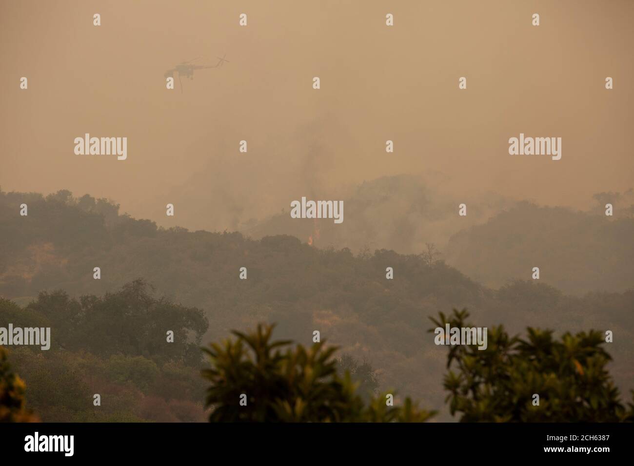 Monrovia, California, USA. 12th Sep, 2020. The Bobcat wildfire burns in ...