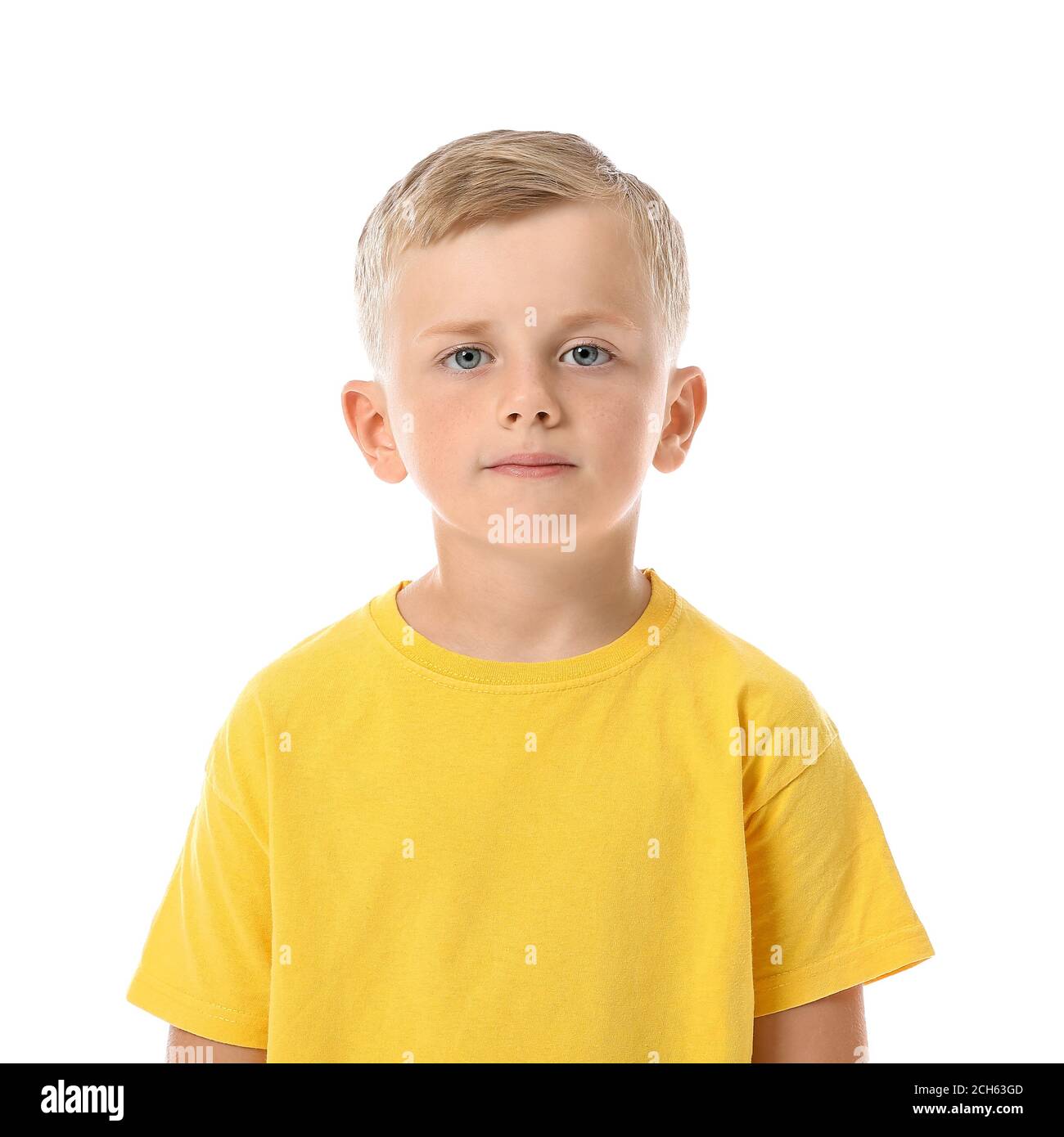 Little boy with autistic disorder on white background Stock Photo - Alamy