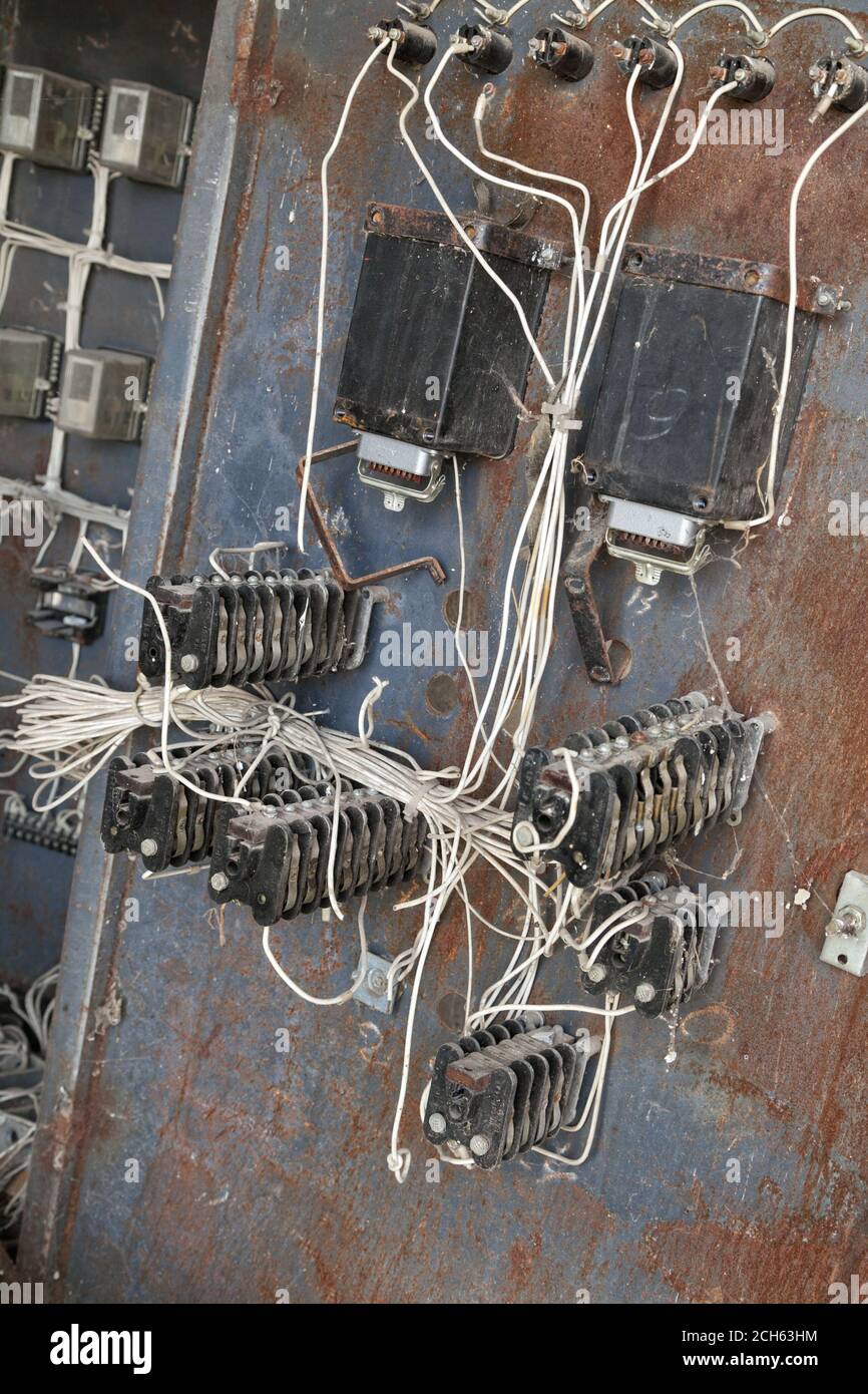 Old rusty electric transformer box with wires Stock Photo - Alamy