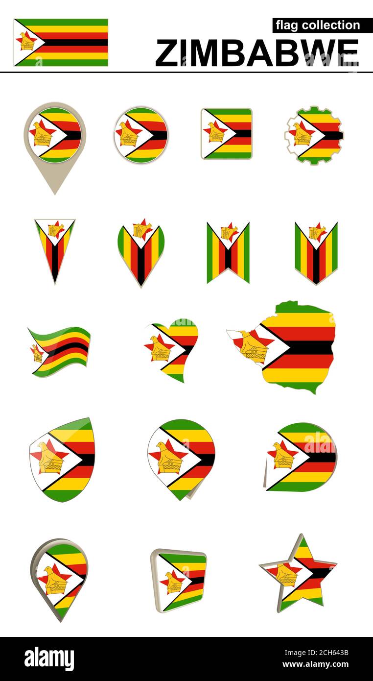 Zimbabwe Flag Collection. Big set for design. Vector Illustration Stock ...