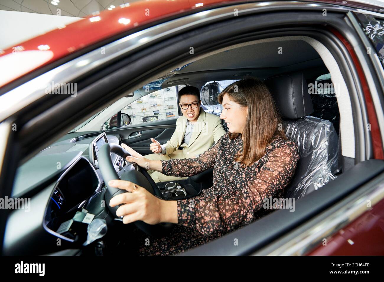 Car test in salon Stock Photo - Alamy