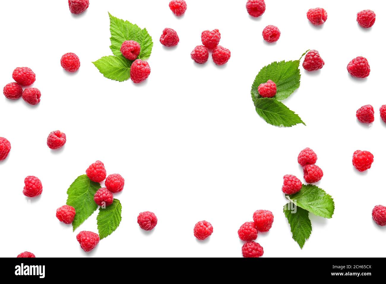 Frame made of ripe raspberries on white background Stock Photo - Alamy
