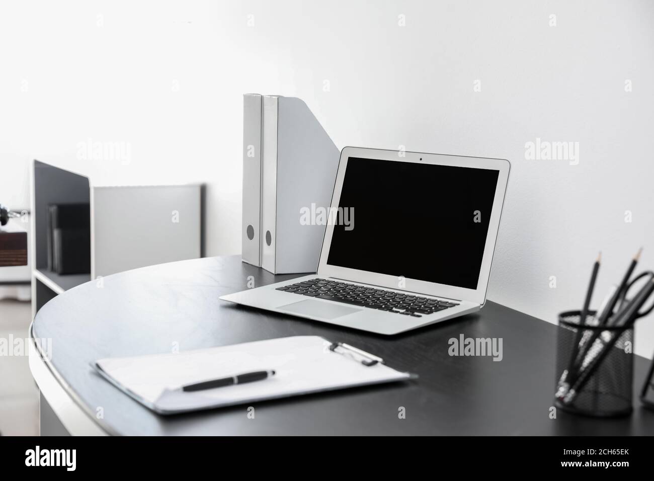 Comfortable workplace with modern computer in office Stock Photo - Alamy