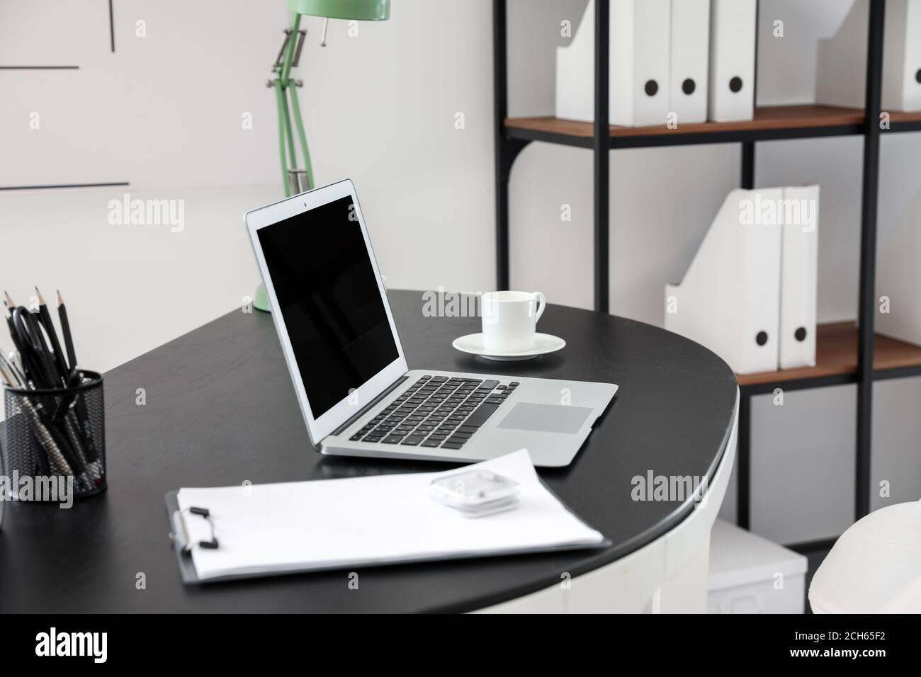 Comfortable workplace with modern computer in office Stock Photo - Alamy