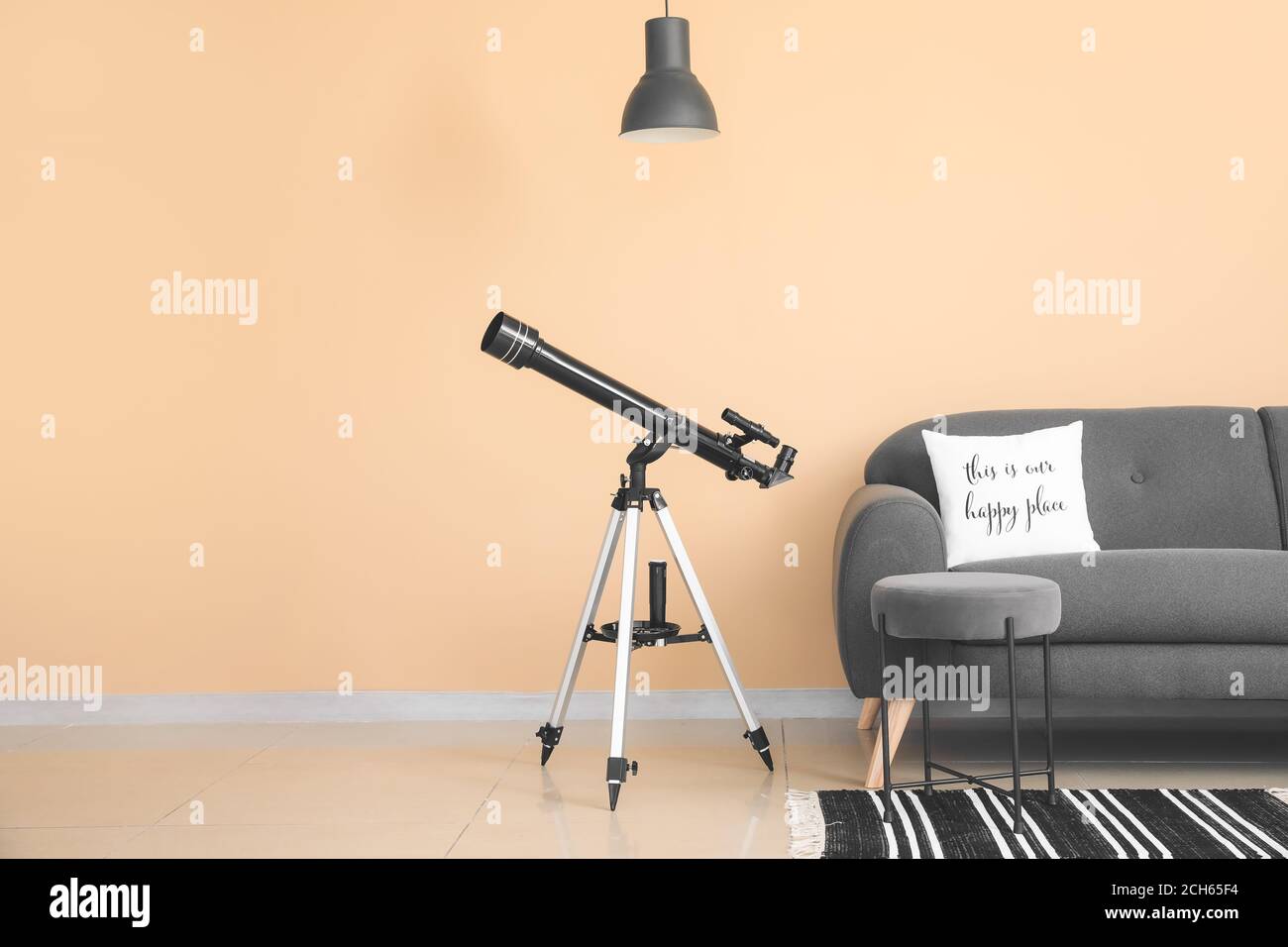Interior of modern room with telescope Stock Photo - Alamy
