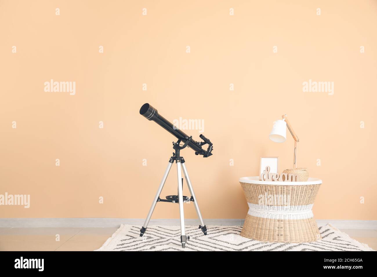 Interior of modern room with telescope Stock Photo - Alamy