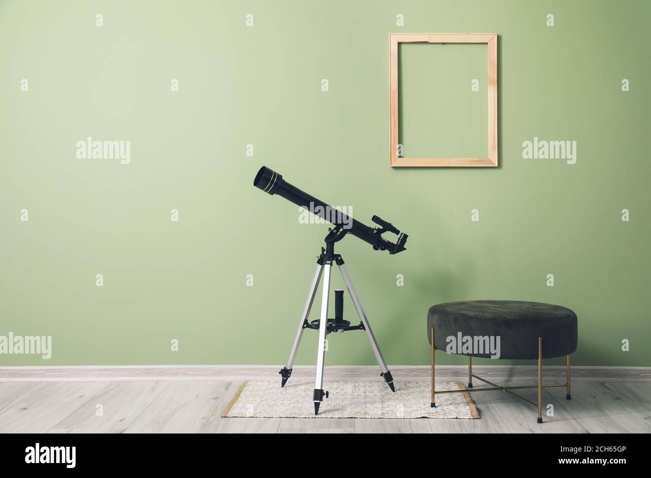 Interior of modern room with telescope Stock Photo - Alamy