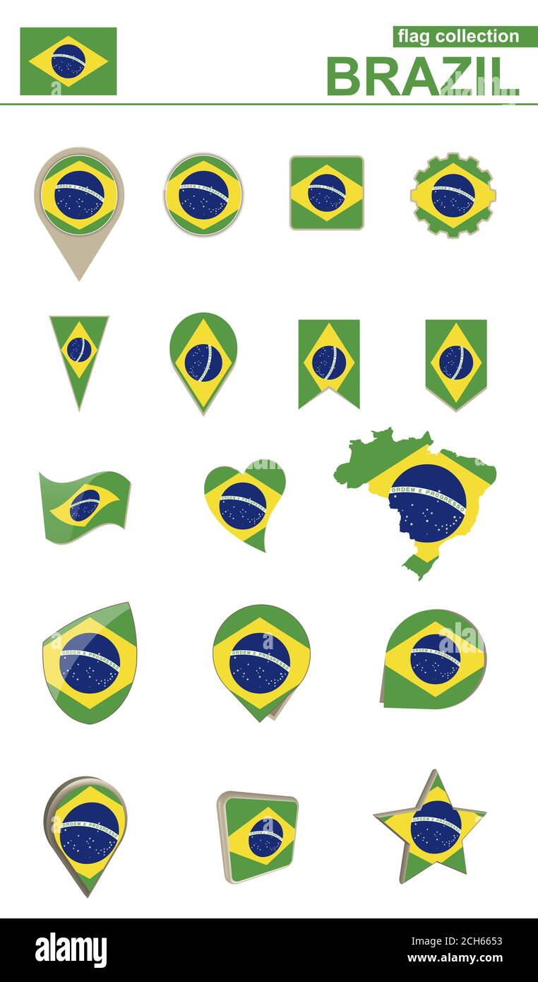 Brazil Flag Collection. Big set for design. Vector Illustration Stock ...