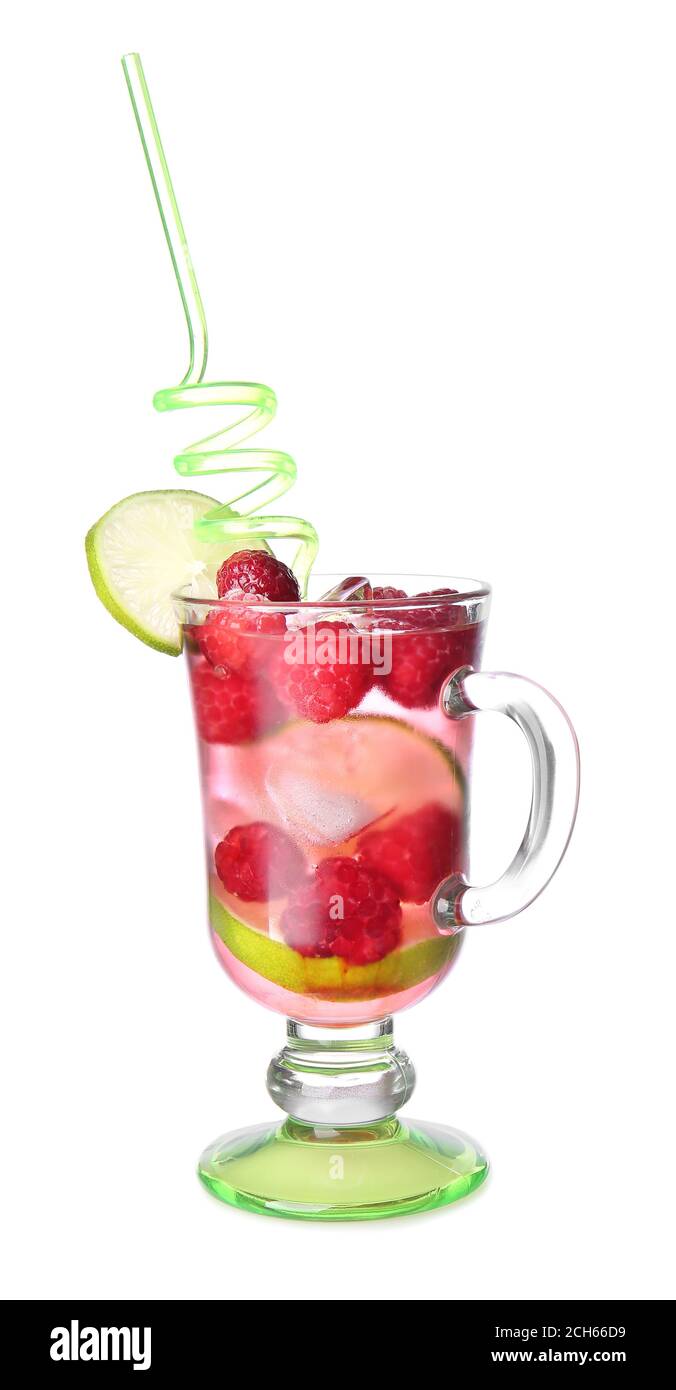 Cup of cold raspberry tea on white background Stock Photo - Alamy