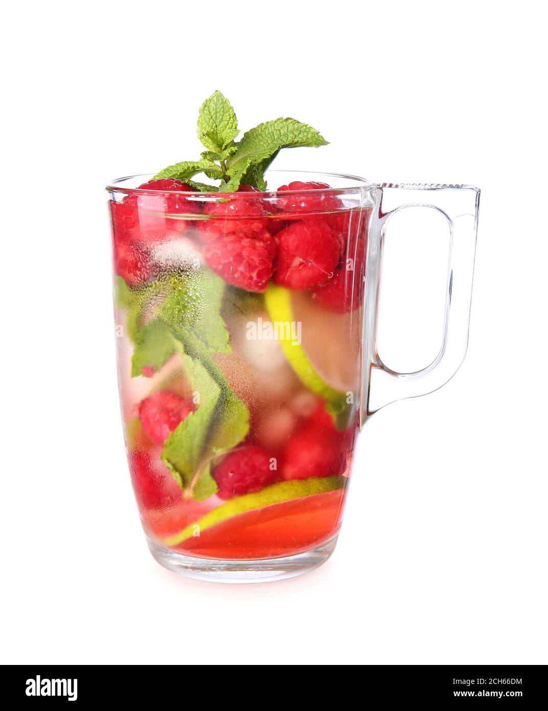 Cup of cold raspberry tea on white background Stock Photo - Alamy