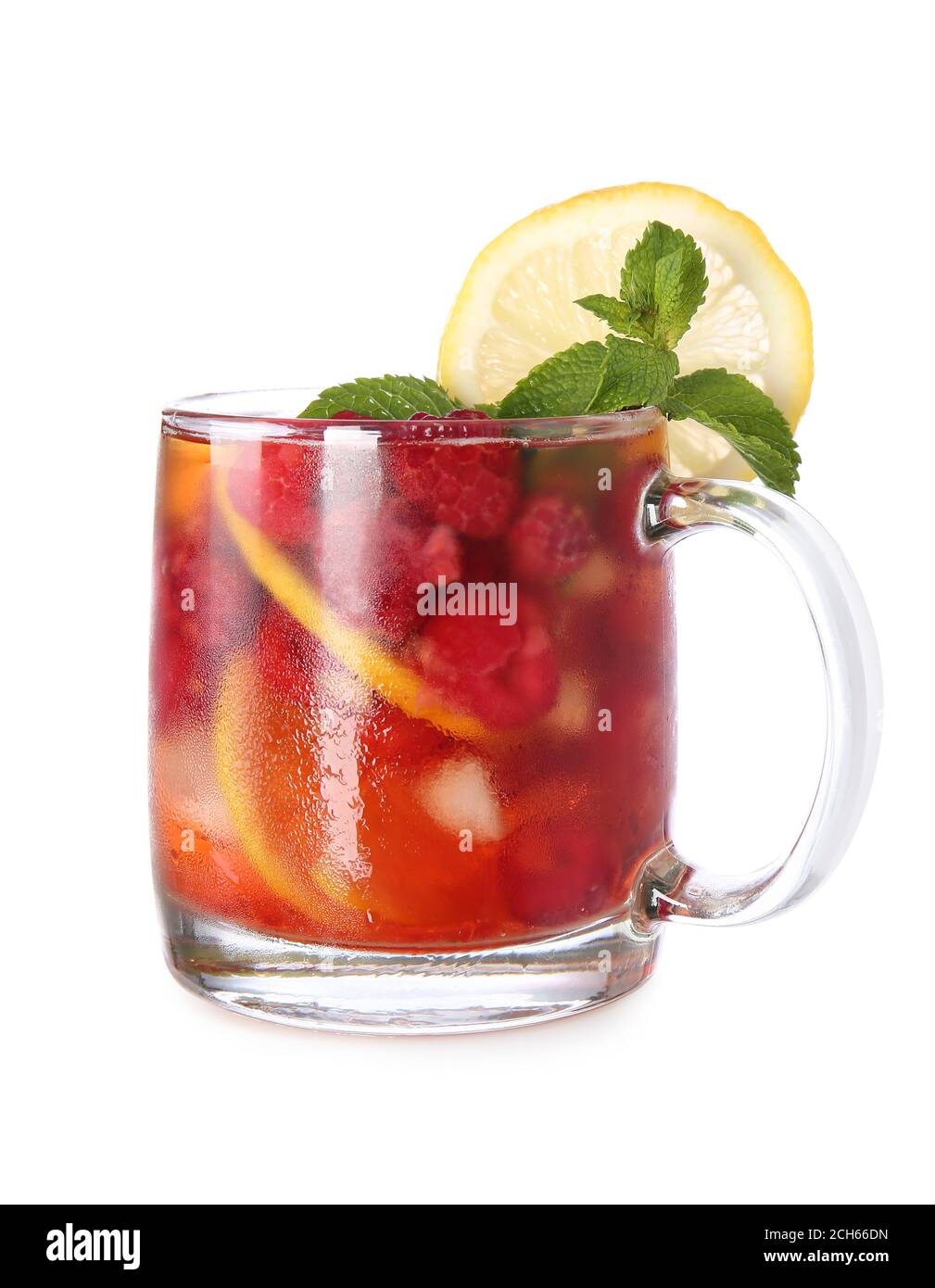 Cup of cold raspberry tea on white background Stock Photo - Alamy