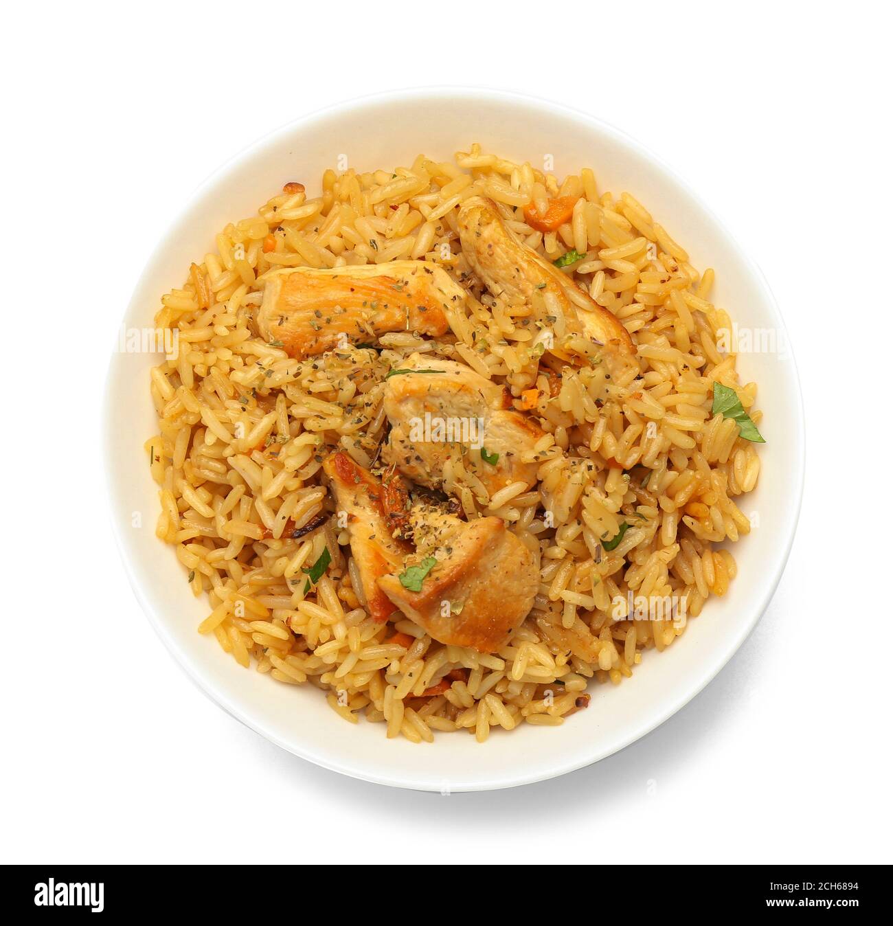 Plate with tasty pilaf on white background Stock Photo - Alamy