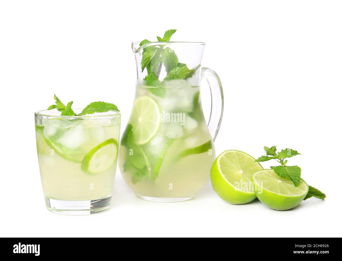 Glassware of fresh mojito on white background Stock Photo - Alamy